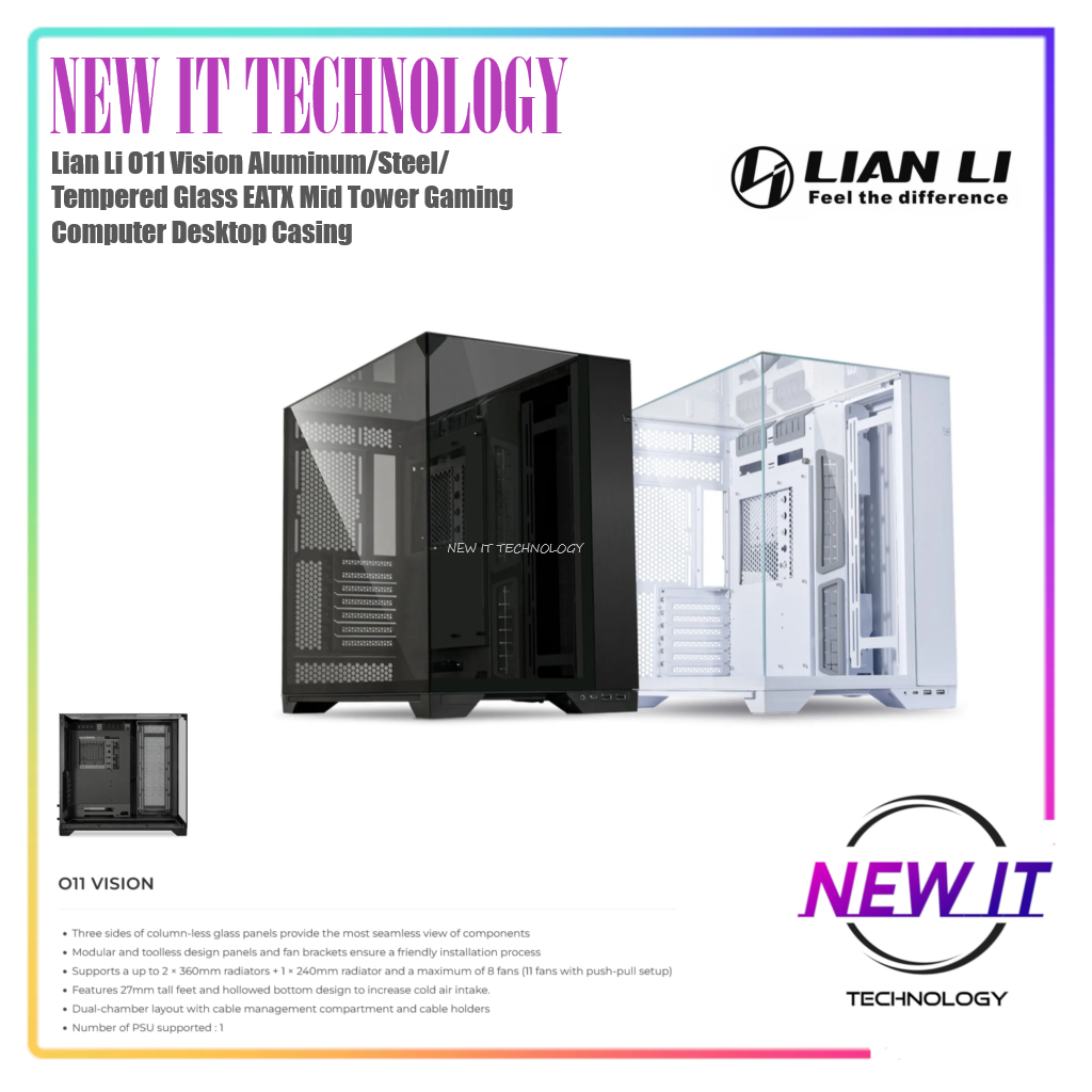 Lian Li O11 Vision Compact Aluminum/Steel/Tempered Glass EATX Mid Tower ...