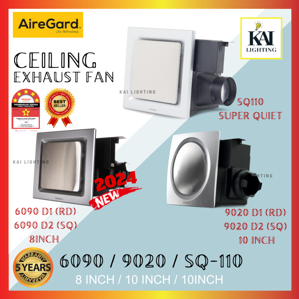 AireGard AS 6090 9020 SQ110 8" 10" inch Ceiling Air Ventilation Exhaust Fan Silent Quiet Kipas ...