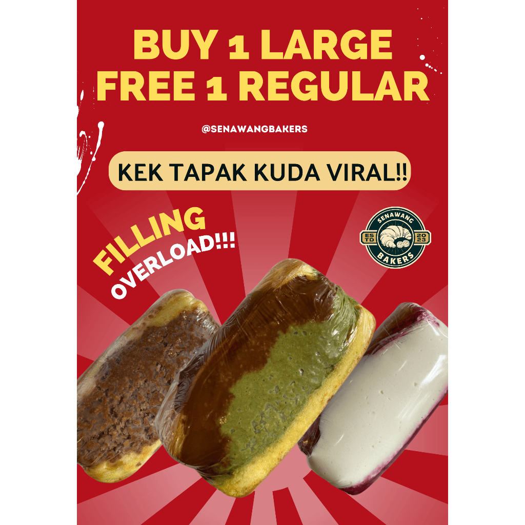 BUY 1 LARGE FREE 1 REGULAR Kek Tapak Kuda Viral Crispy Nutella Matcha ...