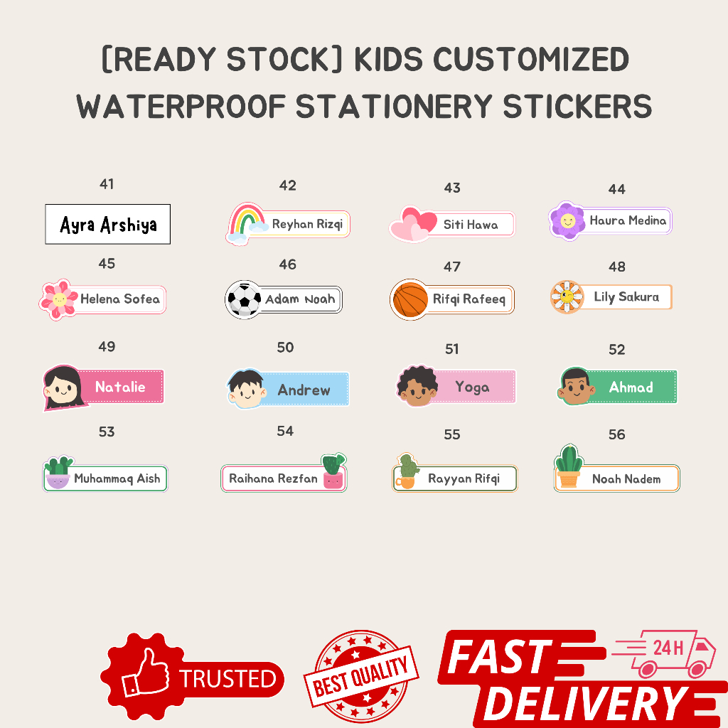 [CUSTOMIZED] MURAH 50pcs Waterproof Name Sticker Stationery Bottle Kid ...