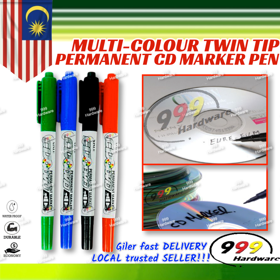 999 2IN1 CD DVD PERMANENT MARKER PEN / FINE DUAL TWIN POINT WATERPROOF ...