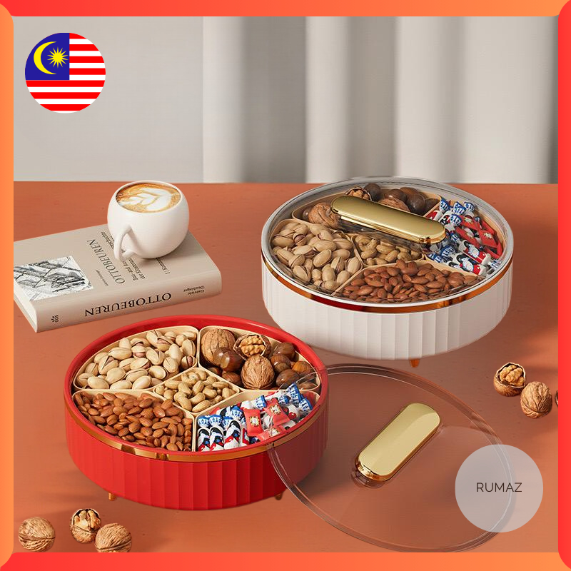 Raya Deepavali CNY Rotating Kuih Fruit Plate Candy Box Seeds Peanuts ...