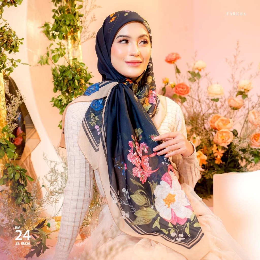 FAREHA Chanella Cotton Premium Bawal Anti Kedut Hijab Tudung Printed ...