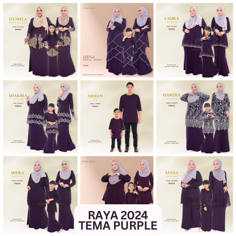 Set Family Ungu Purple. Baju Raya 2024. Baju Raya Plussize. Sedondon ...