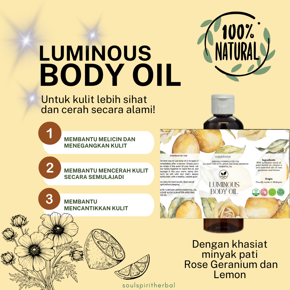 SOULSPIRIT Luminous Body Oil Untuk mencerah kulit secara semulajadi ...
