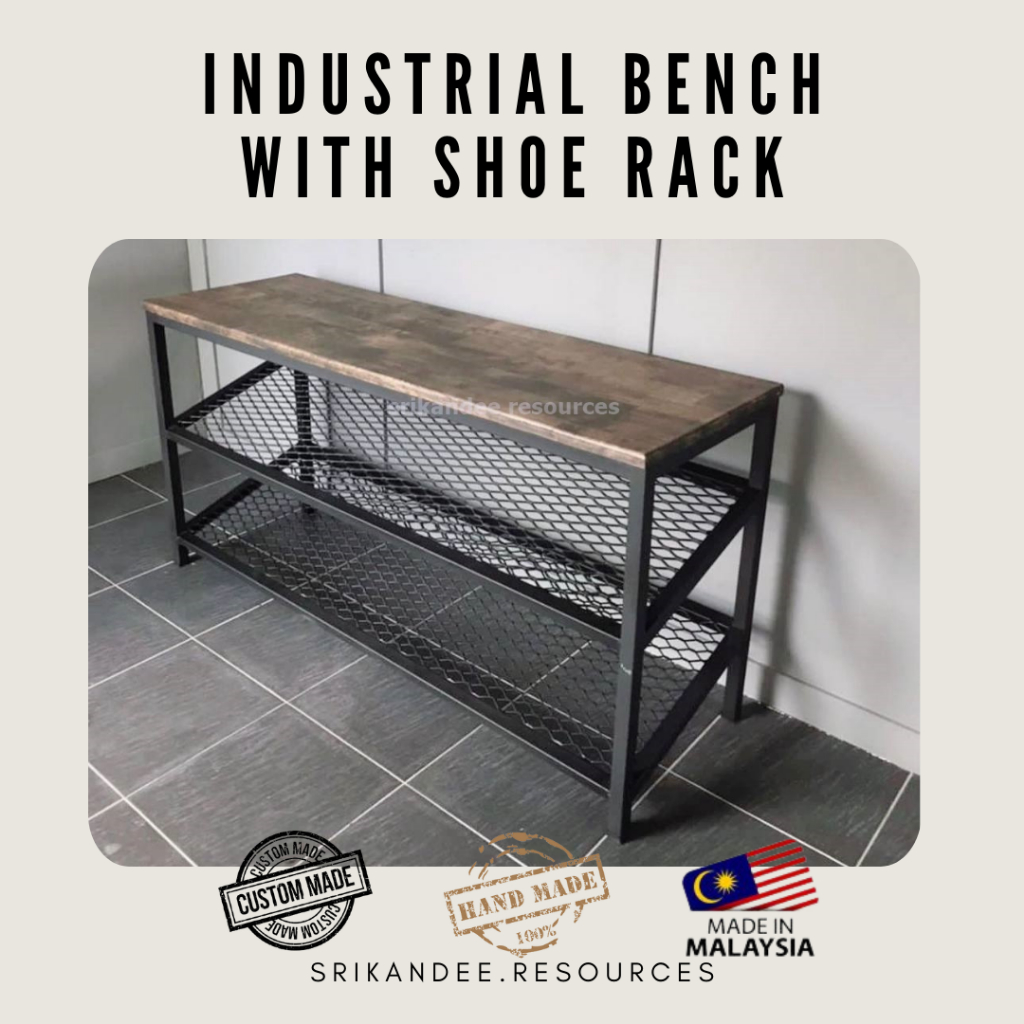 Industrial Shoe Rack with Bench | Rak Kasut Besi | Kerusi Bangku Chair ...