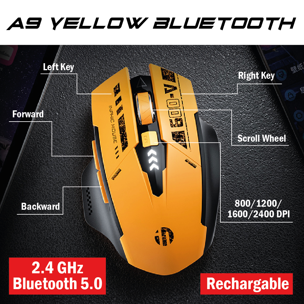 Wireless Gaming Mouse Inphic F9 Rechargeable Mouse Wireless Ergonomic ...