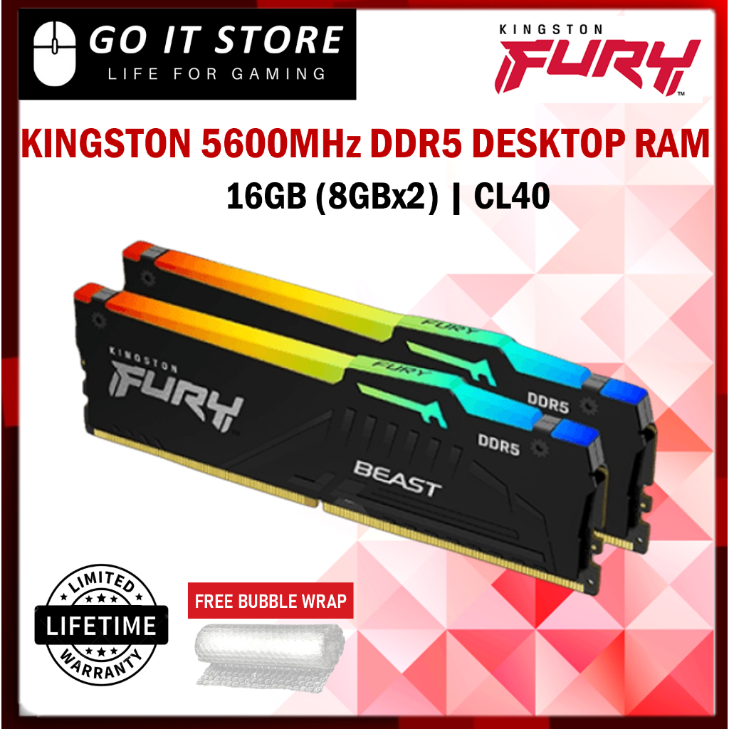 Kingston FURY Beast RGB 16GB / 32GB / 64GB 5600Mhz DDR5 CL40 Ram (KF556C40BBAK2-16 ...