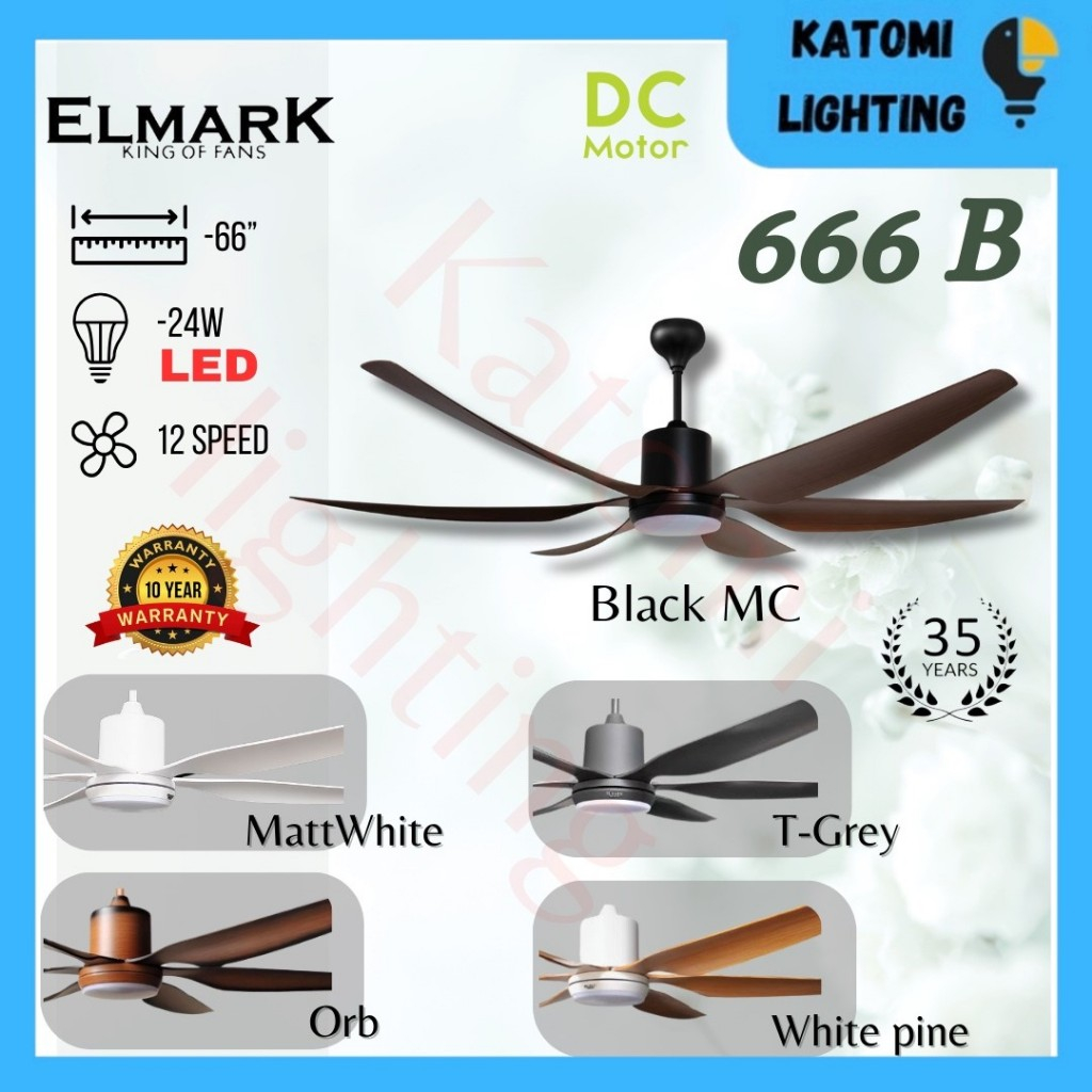 Elmark 666B 66" DC Motor 24W LED Ceiling Fan ABS Blades With 6+6 Speed ...