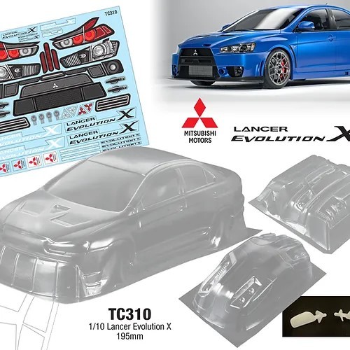 Team C Body Shell 1/10 Clear Body TC310 Lancer Evcolution X, 195mm ...