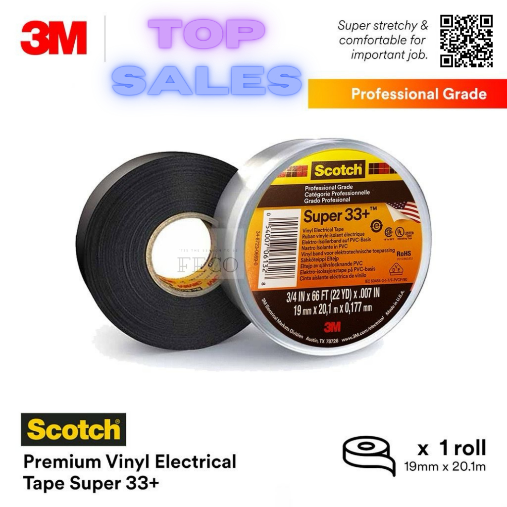 3M Scotch® Super 33+™ Vinyl Electrical Tape - Black 100% Original 3M ...