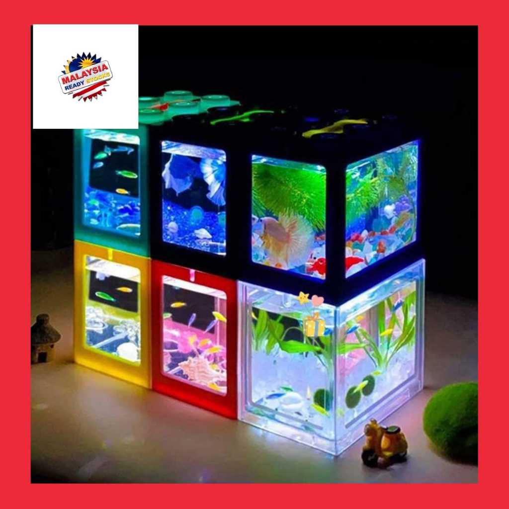 Mini Aquarium Betta fish Fighting Cylinder Rumble LED Building fish ...