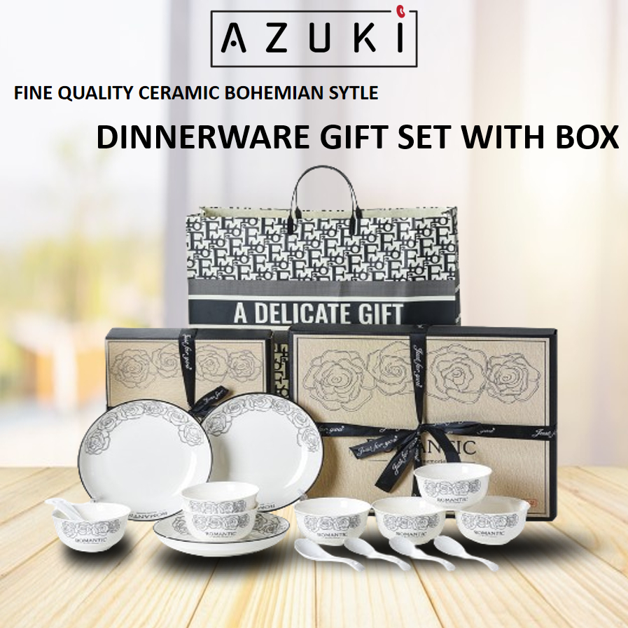 AZUKI Ceramic Dinnerware Gift Set With Box Bowl Set Mangkuk Pinggan ...