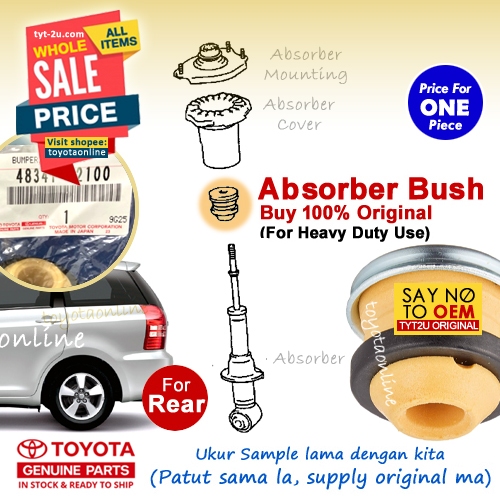 Wish 1.8/2.0 (2003-) Rear Absorber Bush 48341-32100 TOYOTA ZNE10 ANE10 ...