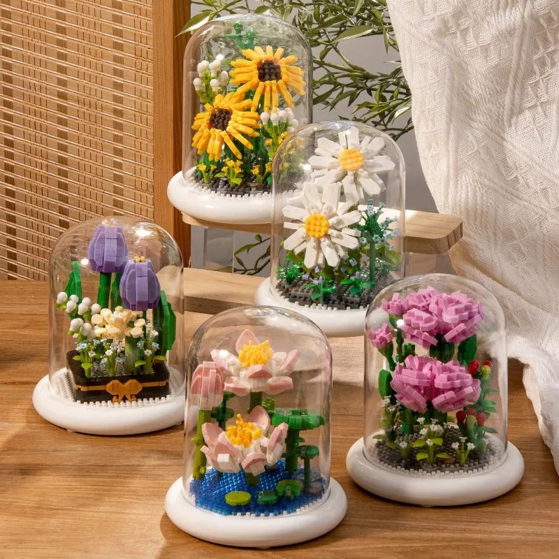Lotus Carnation Sunflower Bunga Bricks With LED Compatible Flower ...