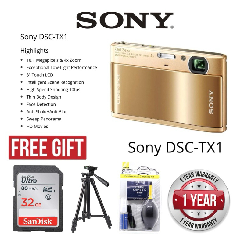 SONY CYBERSHOT TX1 GOLD EDITION (1 YEARS WARRANTY) | Shopee Malaysia