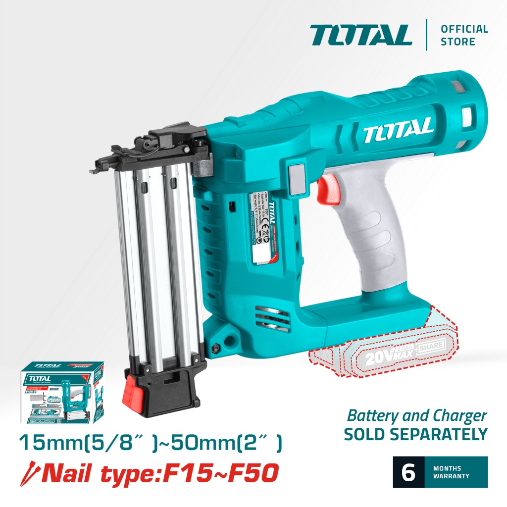 TOTAL Li-ion Cordless Brad Nailer (20V) Nail Magazine (100 Pcs/15-50mm ...