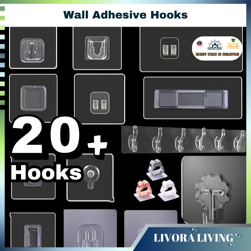 [40+ Types] Super Strong Adhesive Wall Hooks Multipurpose Cangkuk ...