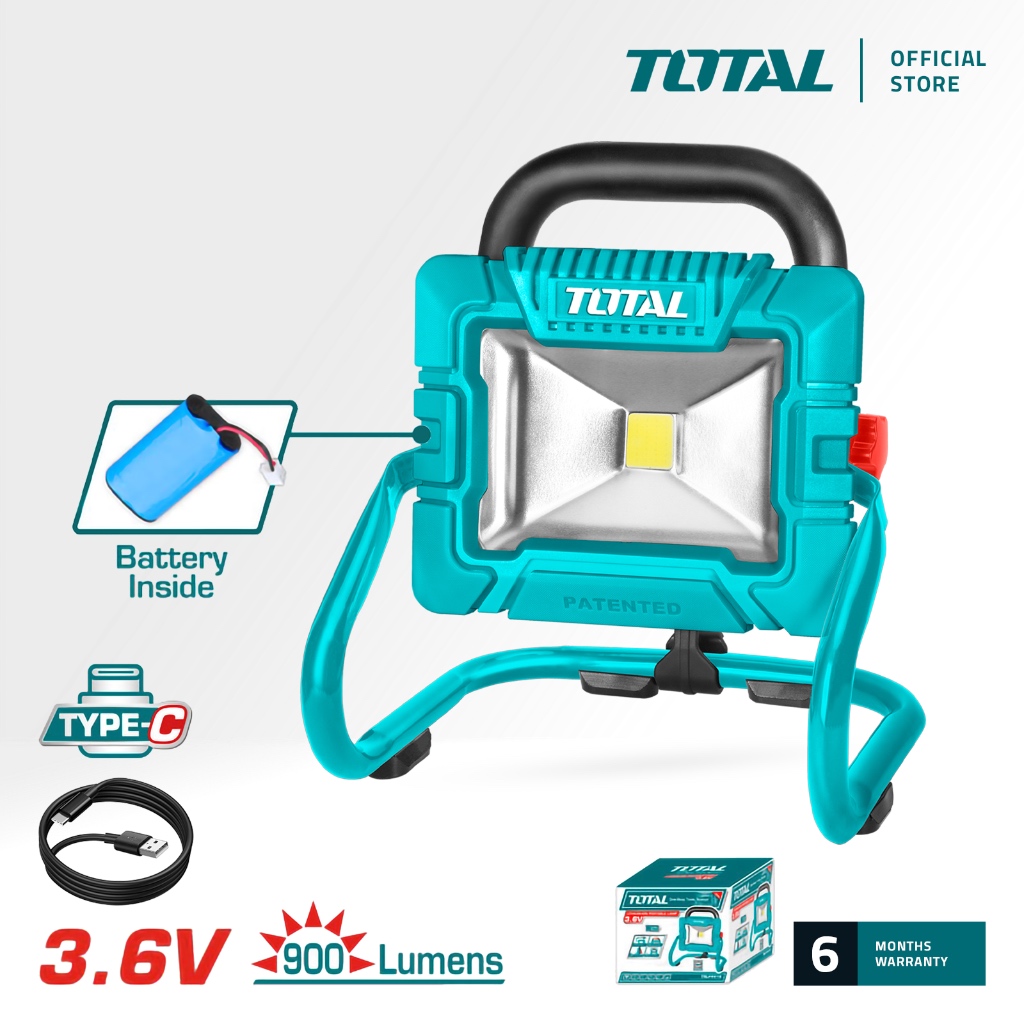 TOTAL Li-ion Portable Lamp (500-900 Lumens/4-2.5 hours) Built-in ...