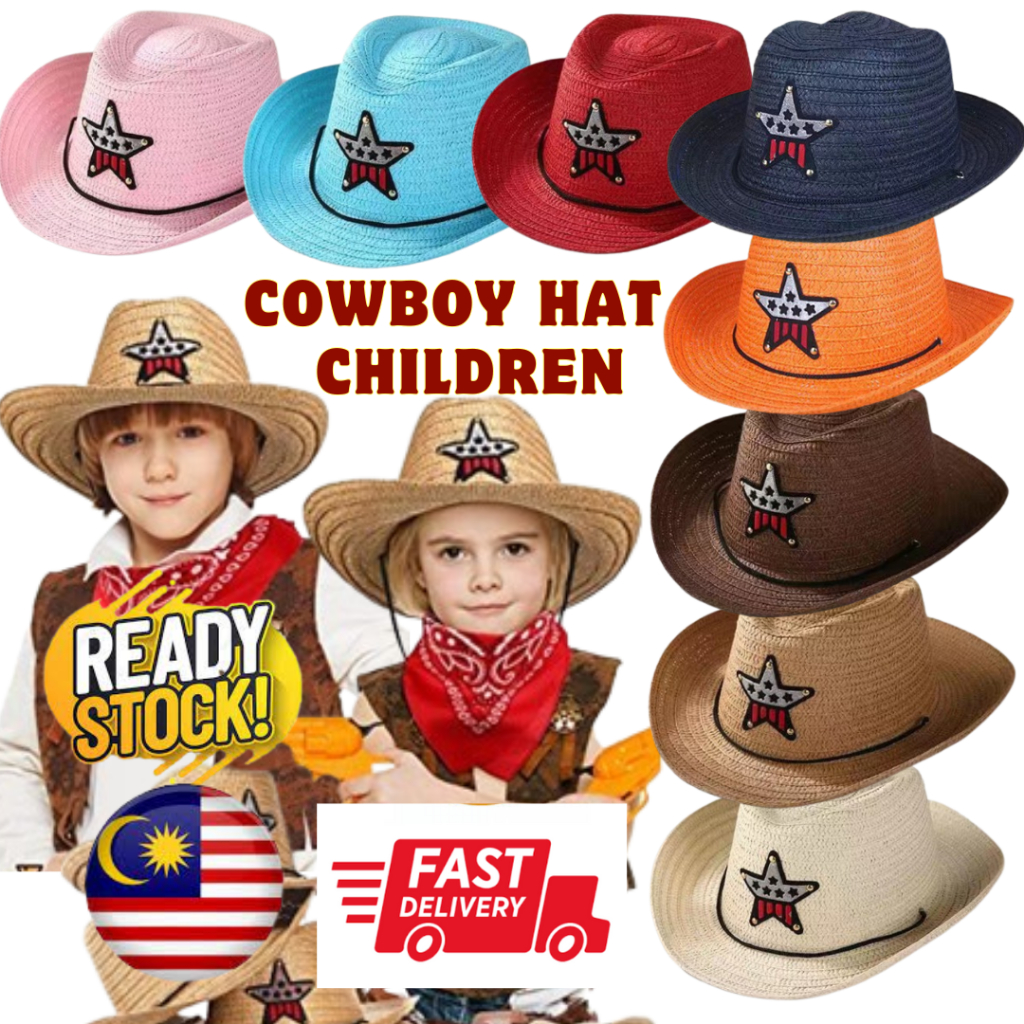 Topi Kanak2 Children Cowboy Hat Summer Straw Hat Topi Pantai Topi budak ...
