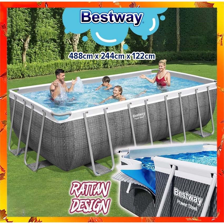 BESTWAY 56996 Power Steel Rattan Frame Swimming Pool Large Family Adult ...