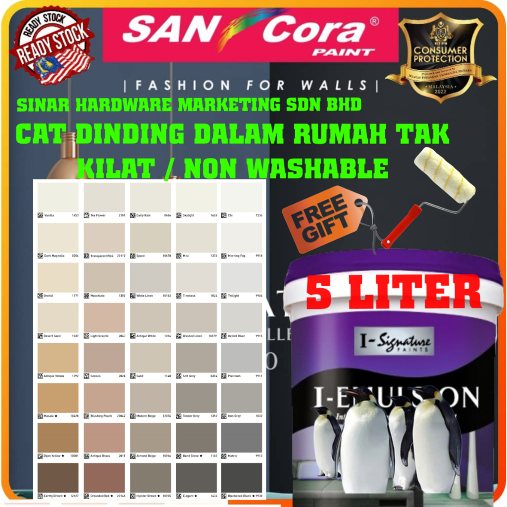 SINAR SANCORA I EMULSION 5 LITER Interior Wall Matt Paint / Cat Dinding Dalam Tidak Kilat ...