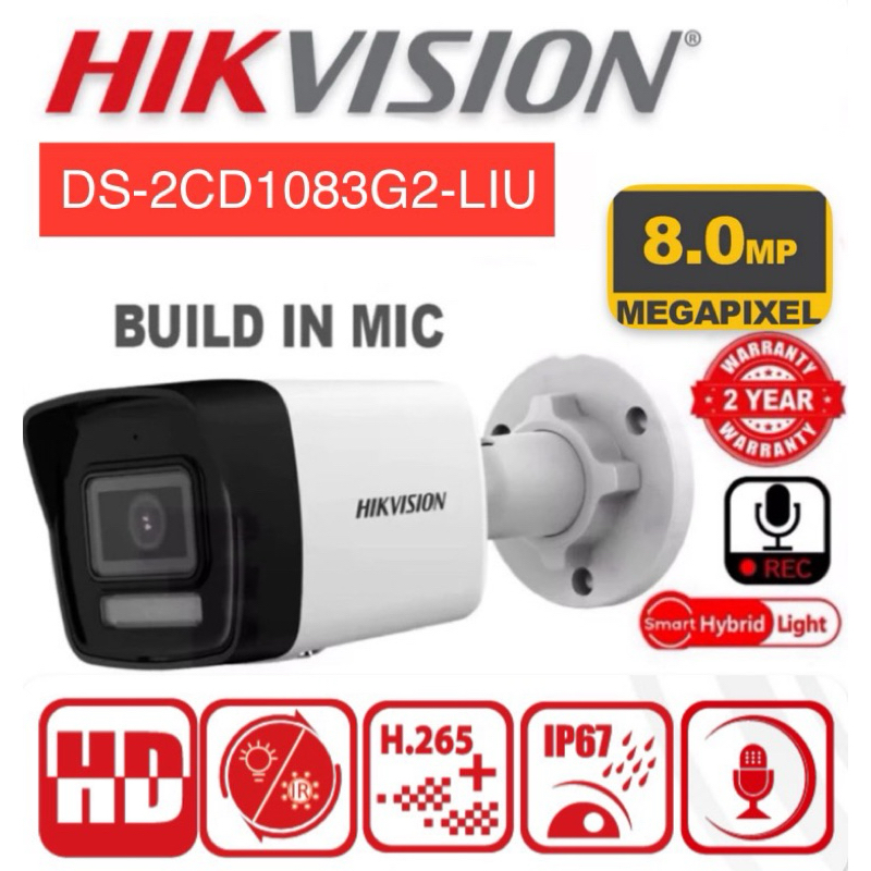 HIKVISION CCTV DS-2CD1083G2-LIU 8MP Smart Hybrid Light Fixed Bullet Network Camera 2.8MM ...