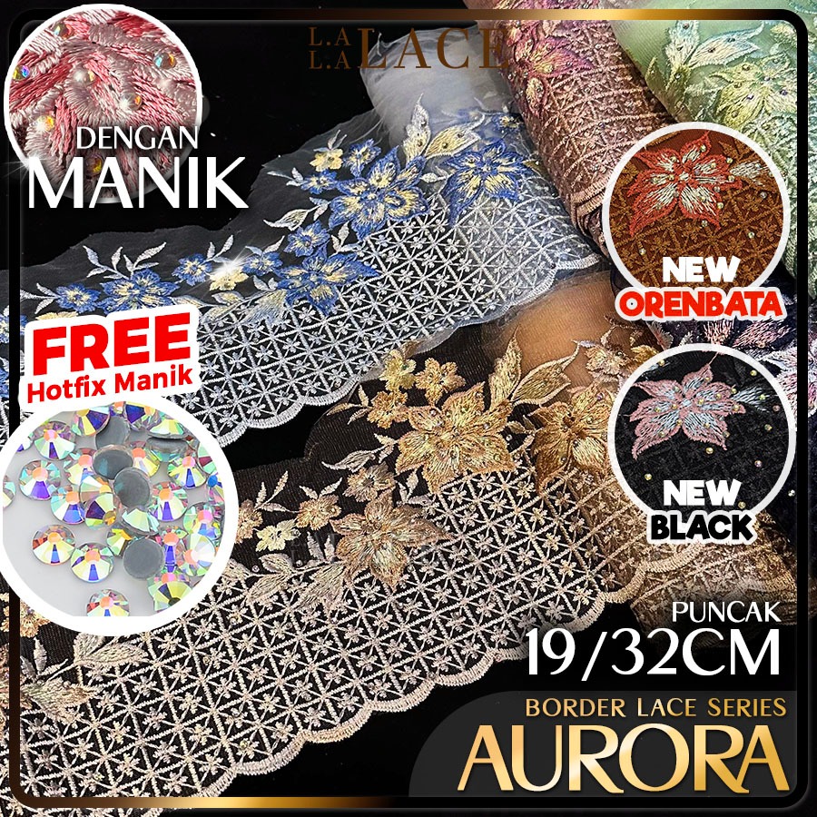 NEW! Border Lace Manik 19/32cm [FREE MANIK EACH 0.5M] Aurelia Baju ...