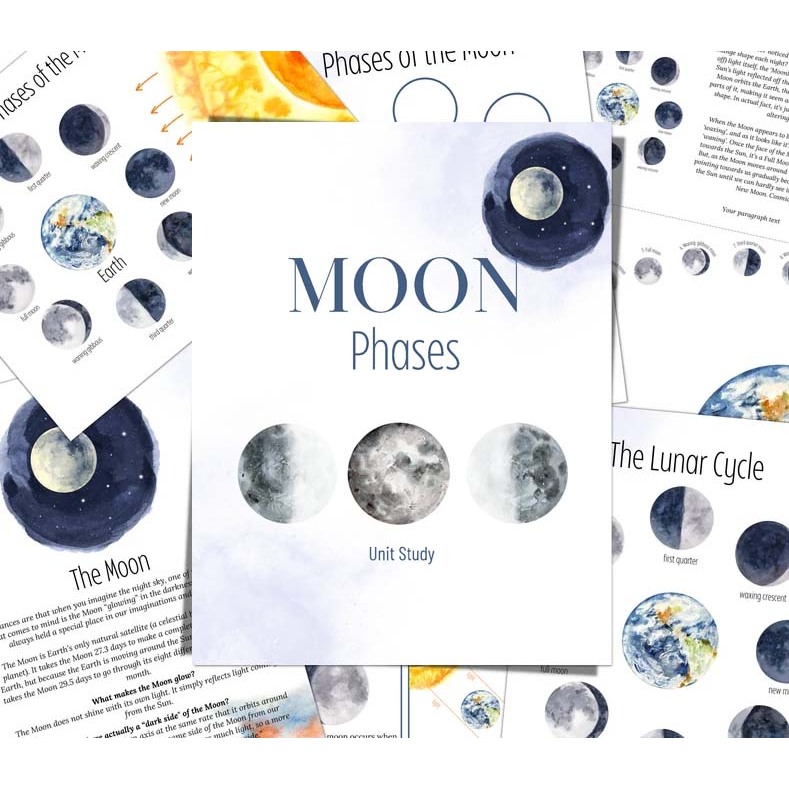PDF] Moon Phases Unit Study 53 pages Home Learning Kids Printable ...