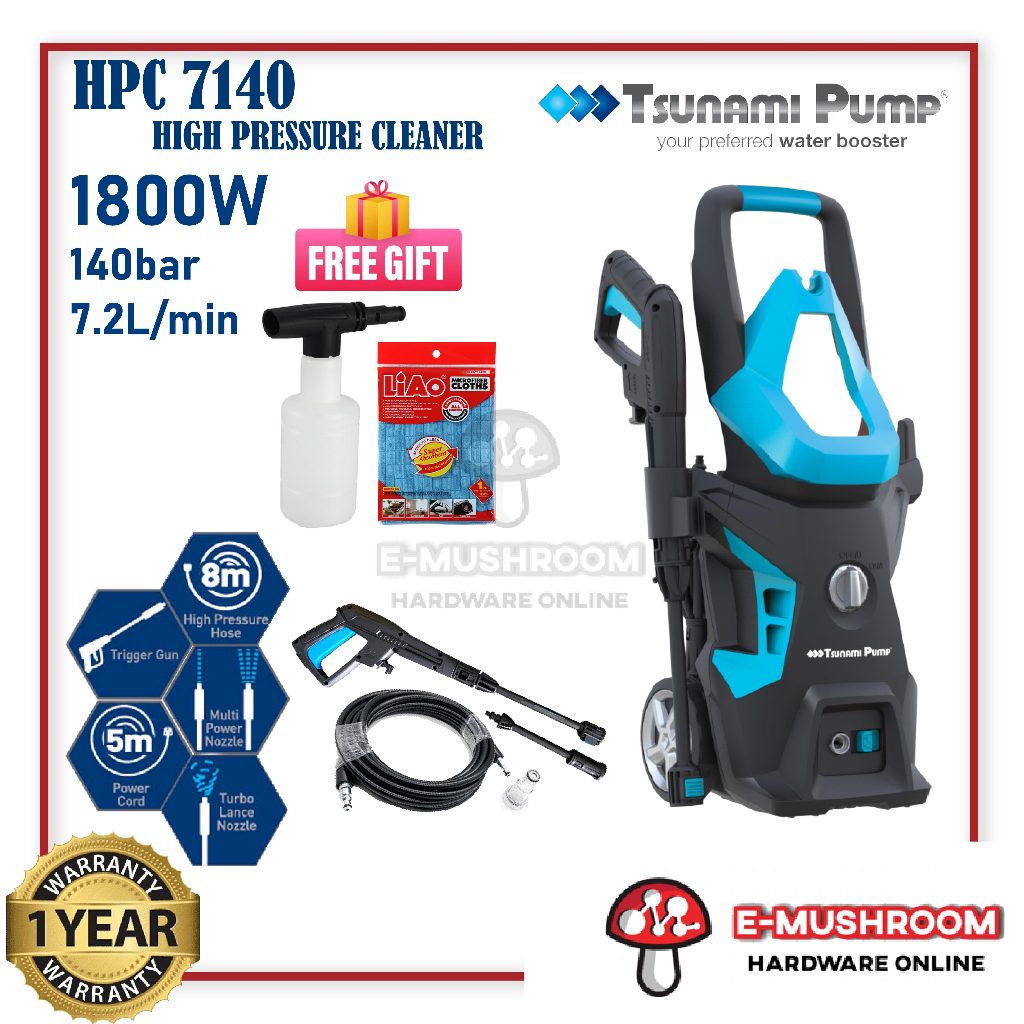 Tsunami HPC7140 High Pressure Cleaner Car Wash Machine 1800W | Shopee ...