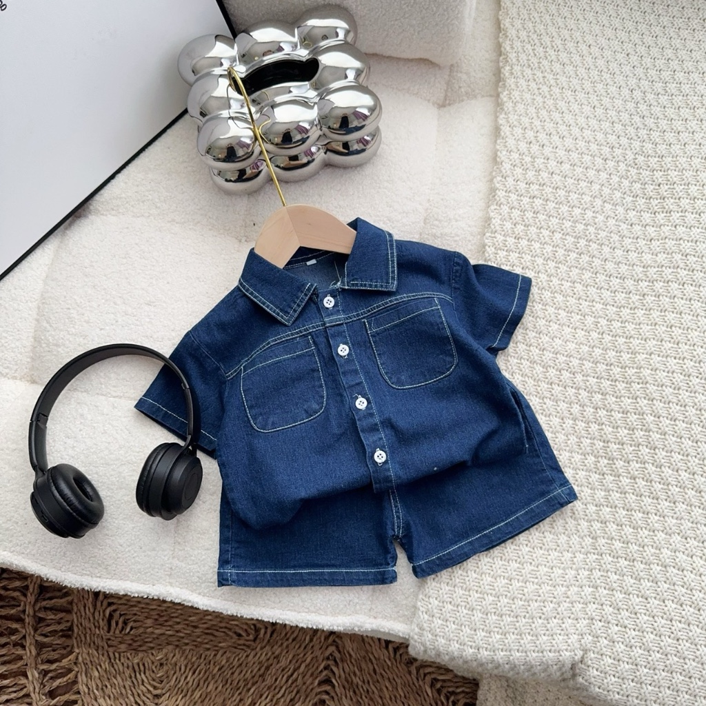 8-18kg Set 2pcs Baby Kids Boy Girl Unisex Paper Denim Short Sleeve and ...