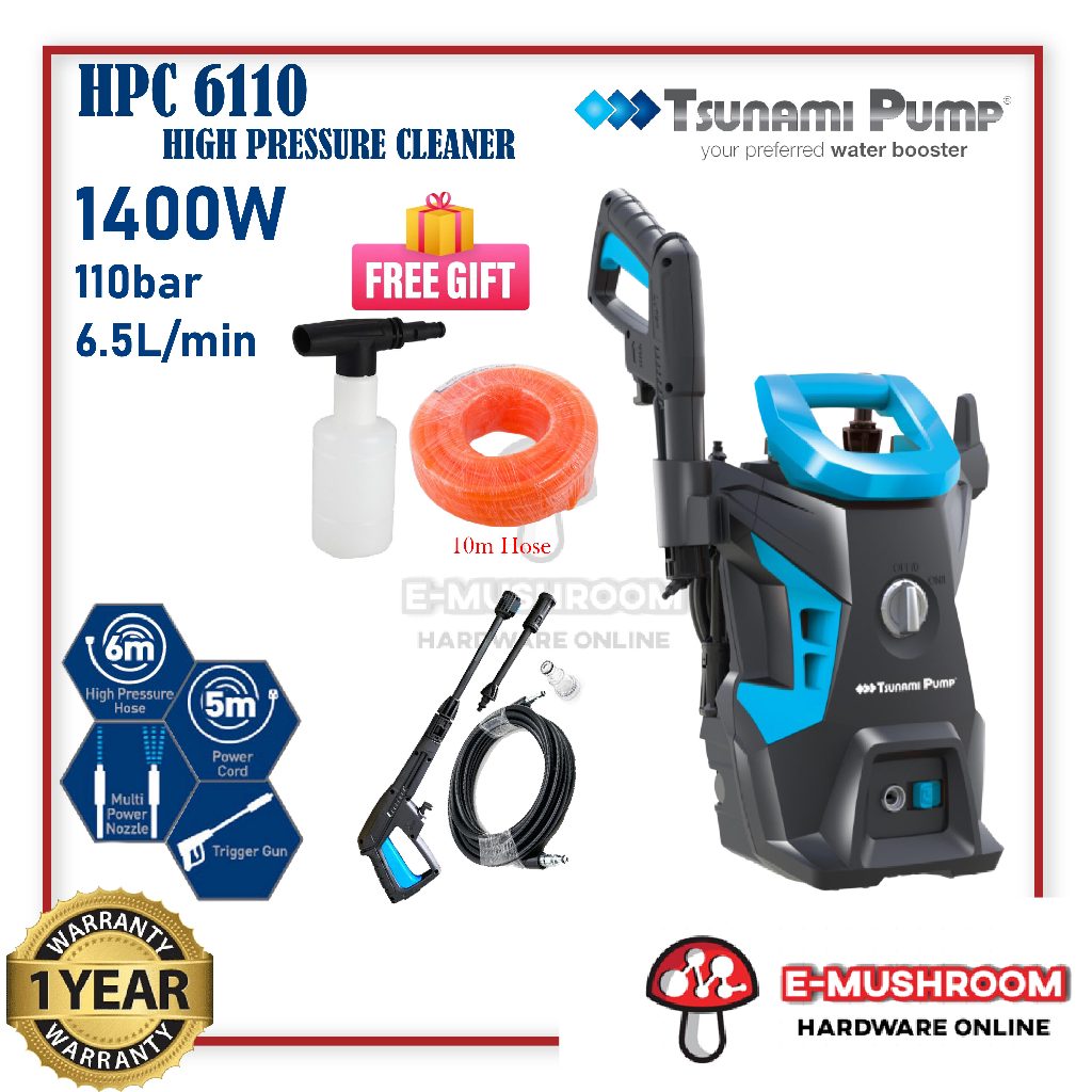Tsunami HPC6110 High Pressure Cleaner Car Wash Machine 1400W | Shopee ...