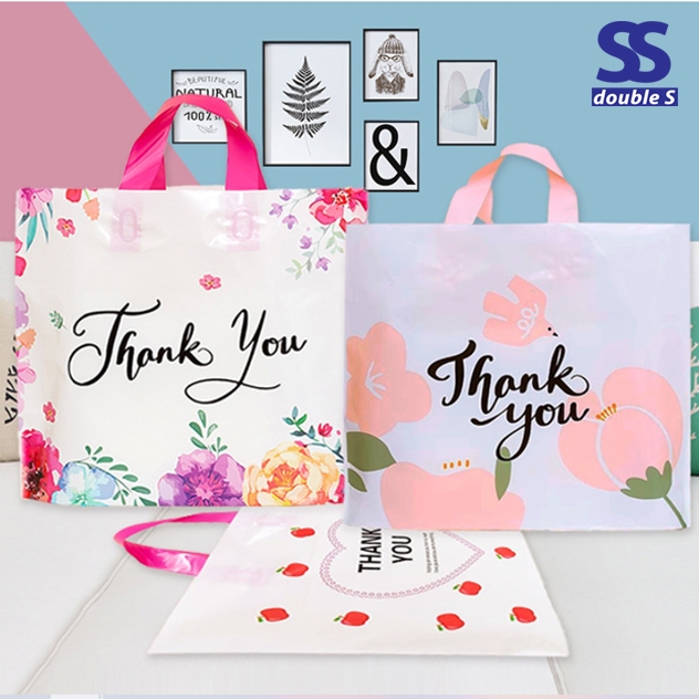 Beg Plastic 50Pcs Thank You Design Flower/Apple/Love | Shopee Malaysia