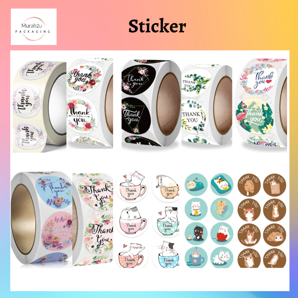 500pcs/roll Thank You Sticker/Stiker Terima Kasih/Seal Label/Sticker ...