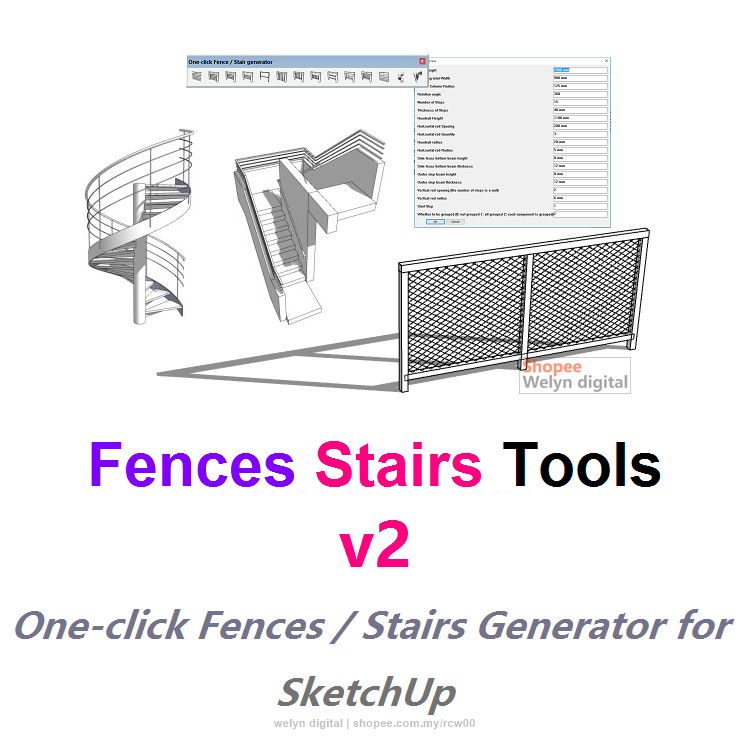 SketchUp | Plugins | Extension | Tutorial 2025 One-click Fence / stair generator 2 | Shopee Malaysia