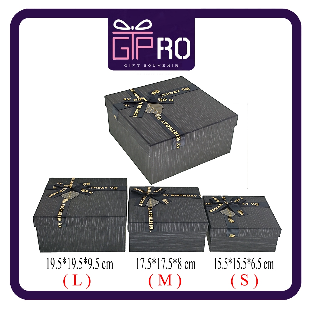 Gift Box 3 IN 1 Square Gift Box with Ribbon Printing Happy Birthday ...