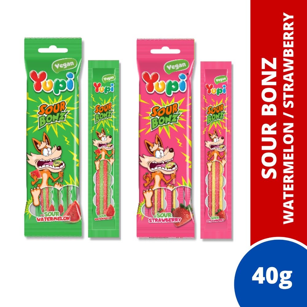 Yupi Sour Bonz - Watermelon/Strawberry (40g) | Shopee Malaysia