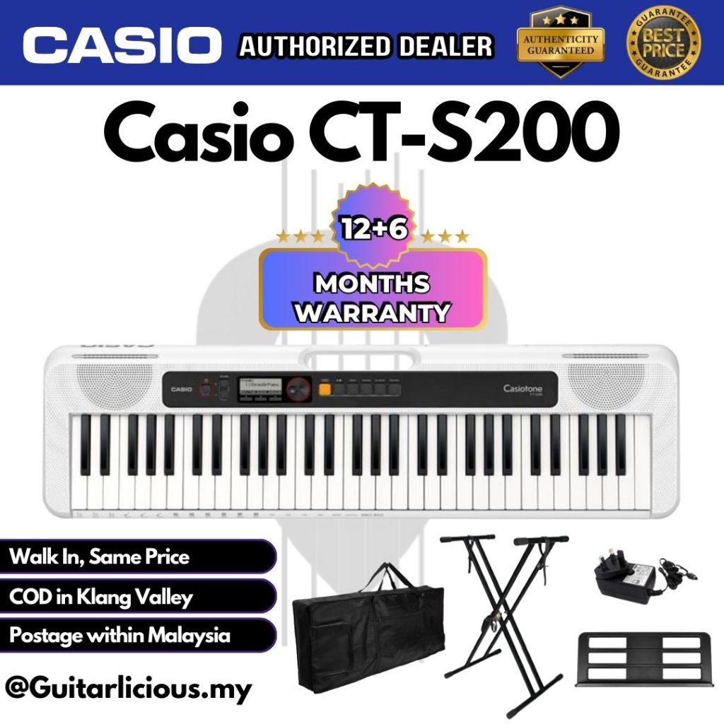 CASIO CT-S200WH 61-Keys Casiotone Portable Keyboard, Bundle Set WHITE ...