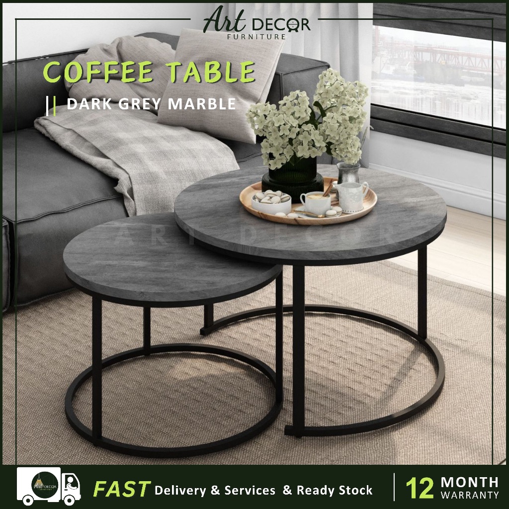 Art Decor Melamine Coffee Table Marble Texture /Meja Kopi Bulat Ruang ...