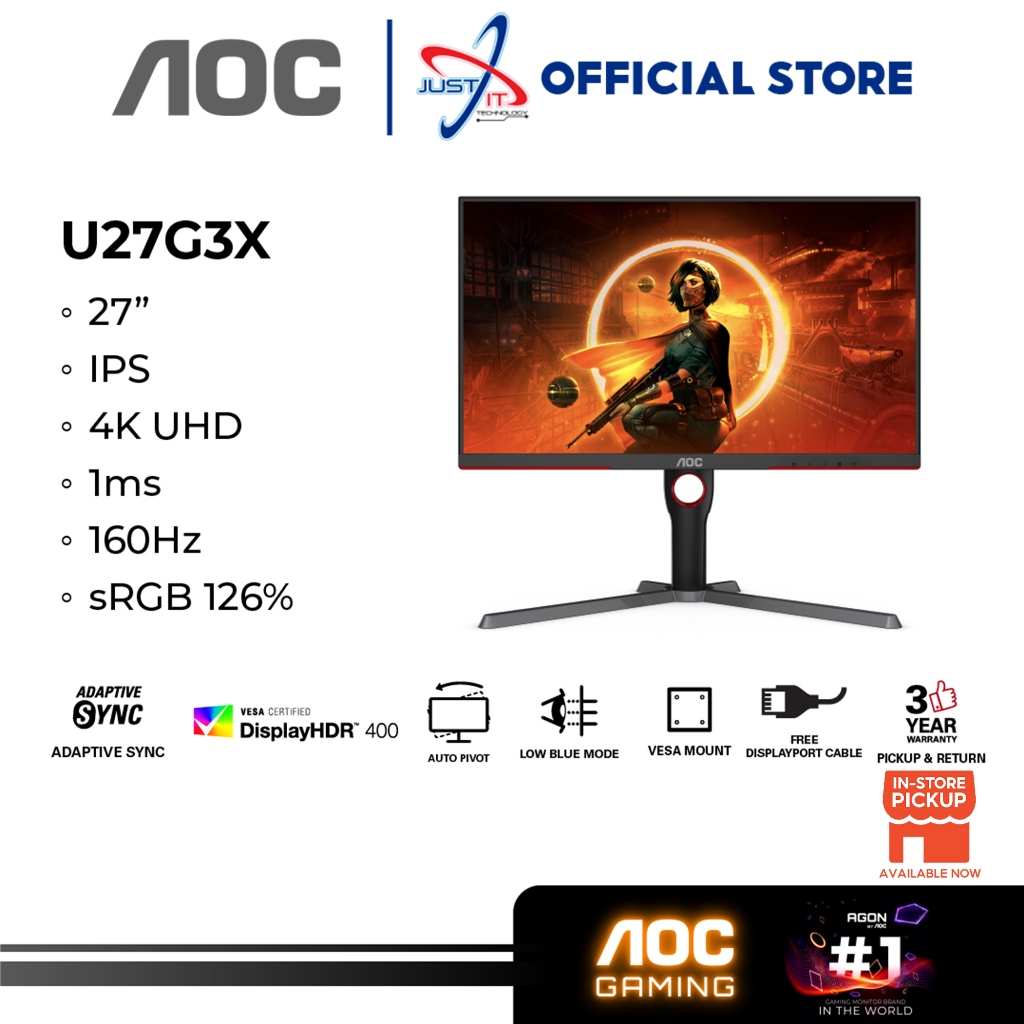 AOC U27G4 (0.5ms) / U27G3X (1ms) 27" 4K GAMING MONITOR ( 27" FAST IPS ...