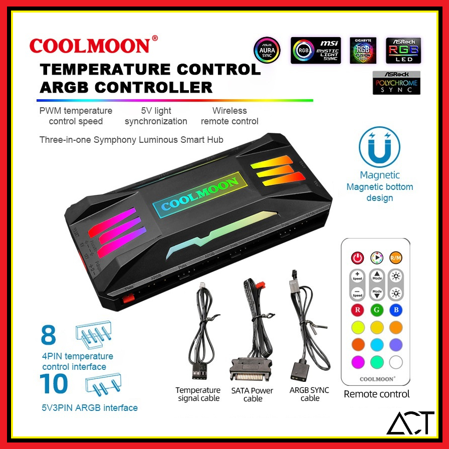 COOLMOON ARGB Hub ( 5V 3PIN ARGB + 4 Pin PWM ) PC Case CPU Fan ...