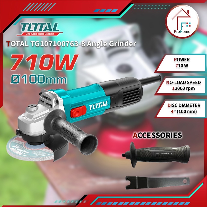 *FREE CUTTING DISC* TOTAL 4" Angle Grinder TG107100763-8 710W / Mesin ...