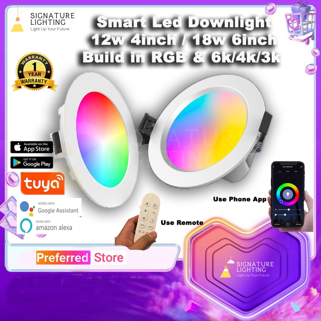 Led Smart Downlight 12w 18w Tuya App Bluetooth Wifi Remote Control Dimmable LED RGB Music Mode ...