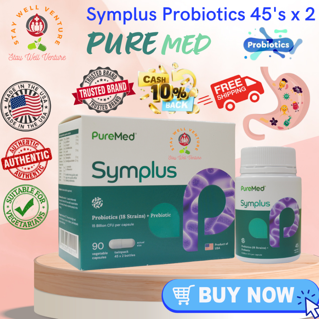 PureMed SymPlus Prebiotics & Probiotics 2x45's Vegecaps (New Packaging ...