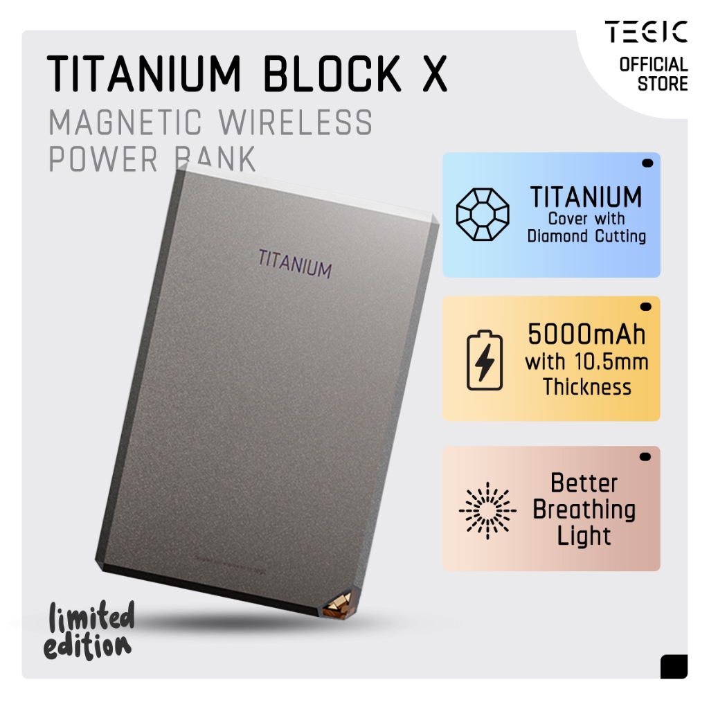 [Limited Edition]TEGIC BLOCK X TITANIUM Magnetic Wireless Power Bank ...