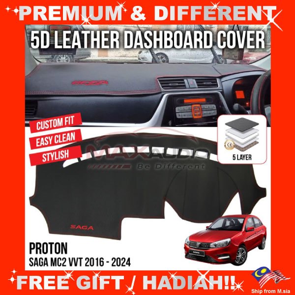 5D Leather Dashboard Cover PROTON SAGA MC2 VVT 2016 - 2024 Cars Premium ...