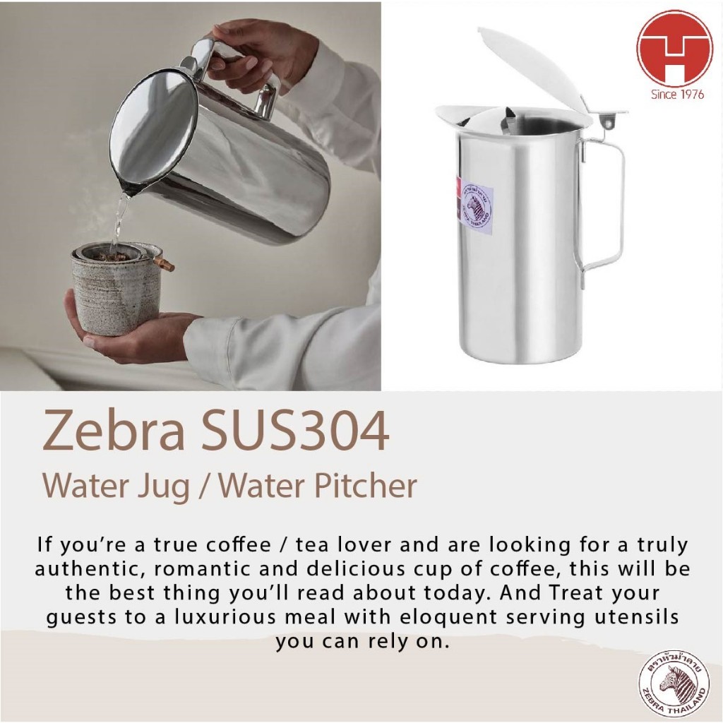 [TeoHin] 1.9L Zebra SUS304 Water Jug with Lid, Stainless Steel, Water ...