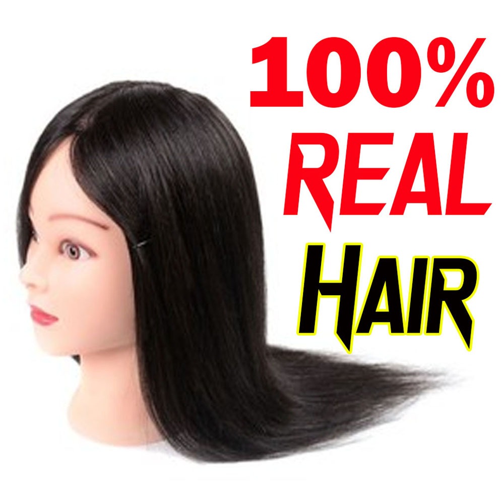 100% Real Hair Styling Wig Practice Premium Training Doll Human Head ...