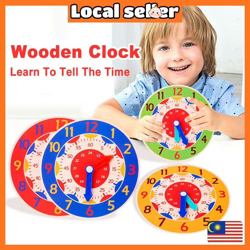 Aikoky Wooden Clock Toys for Kids Learn To Tell The Time Montessori ...