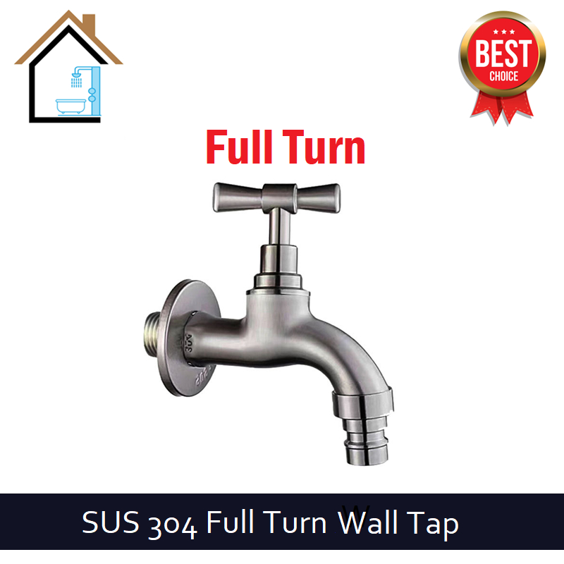 SUS 304 Stainless Steel Full Turn Wall Mount Tap Wall Bib Tap Wall Hose ...